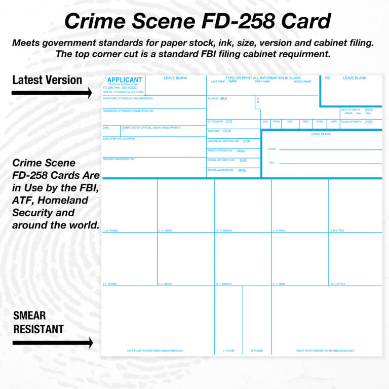 FD-258 Fingerprint Card with Instructions for Use