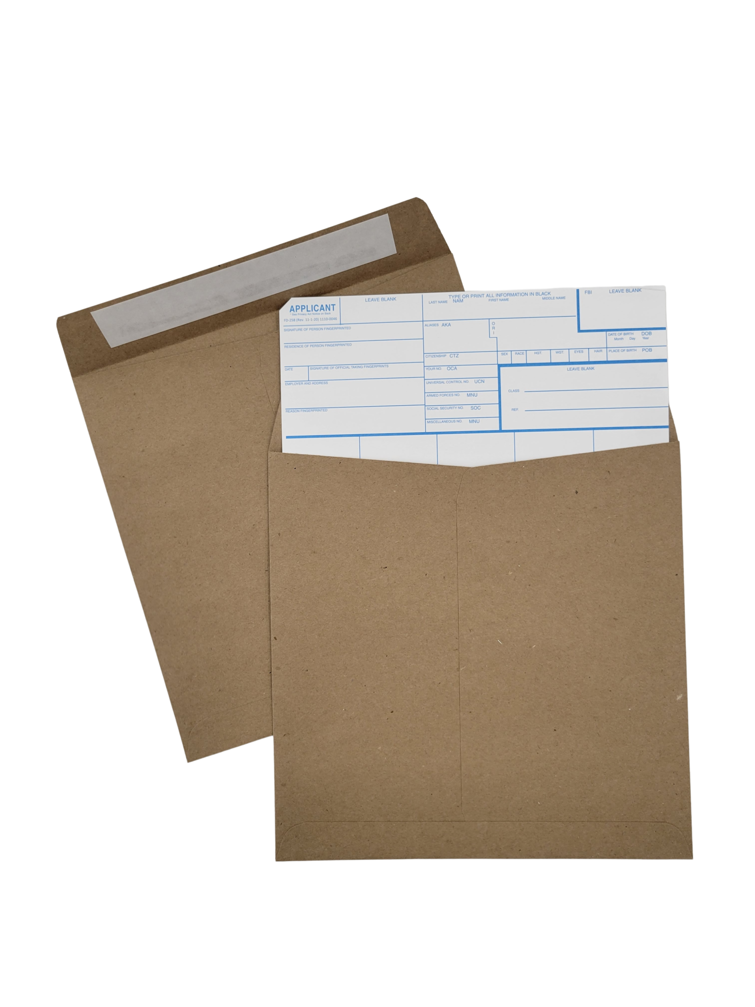 Fingerprint Card Envelopes
