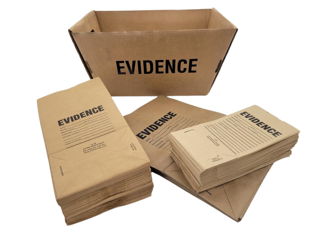 Evidence Bin with Paper Evidence Bags for Law Enforcement