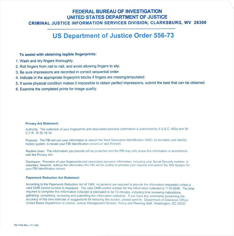 FD-1164 Identity History Summary Checks Cards