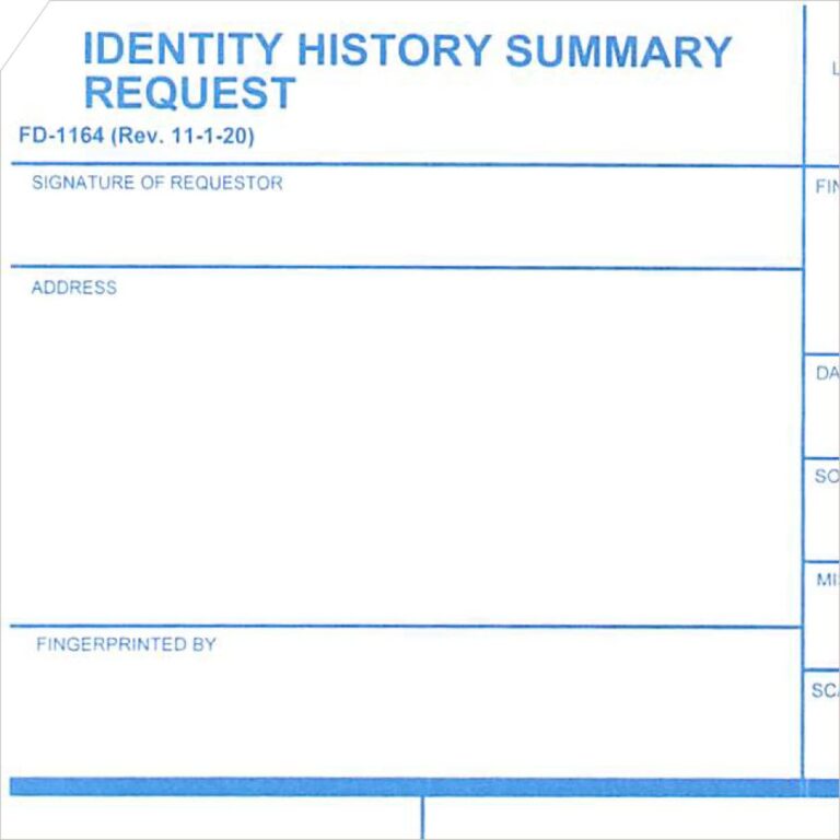 FD-1164 Identity History Summary Checks Cards