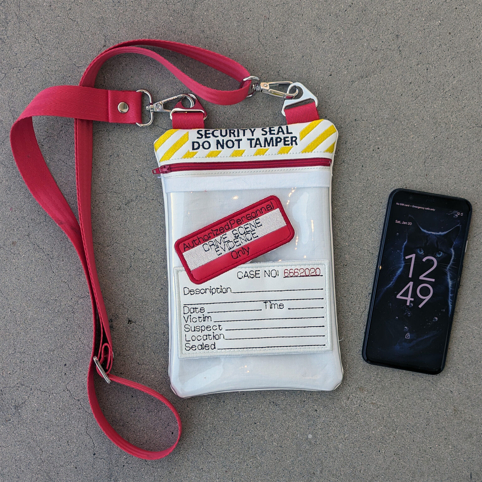 Crime Scene Evidence Crossbody Bag with Embroidered Details